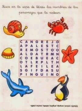 Conoce el mundo submarino: Sopa de letras familia acuática