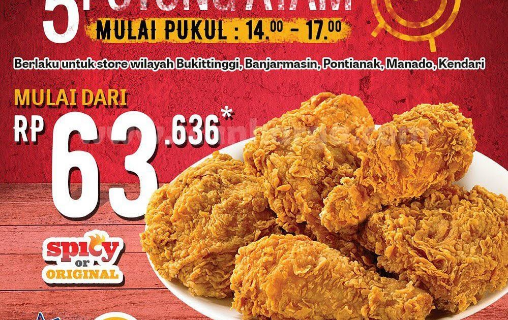 Texas Chicken Promo Happy Hour: harga 5 Potong Ayam hanya Rp 63.636 ...