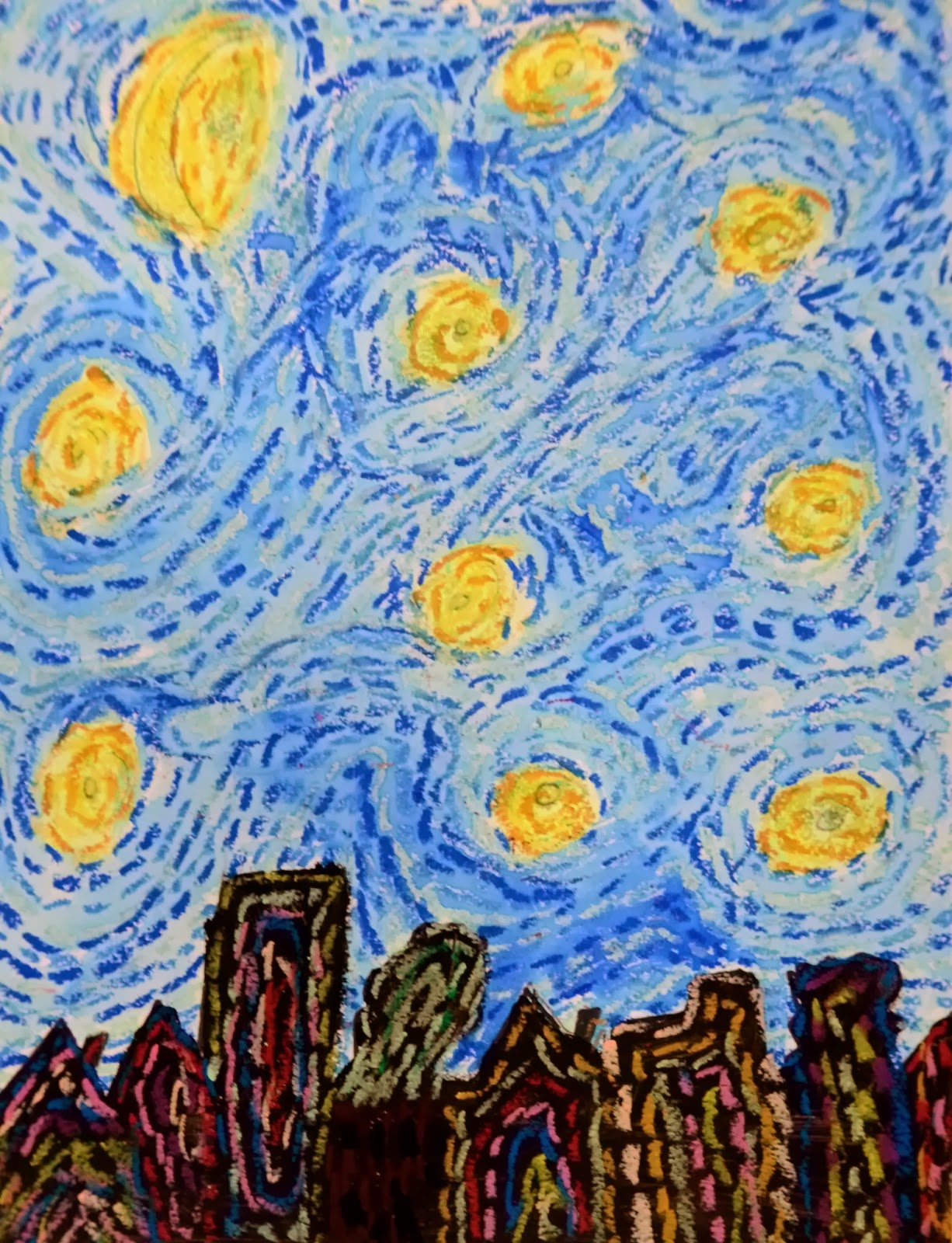 The New Hope Art Gallery: Middle School Art: Starry Nights Inspired by ...
