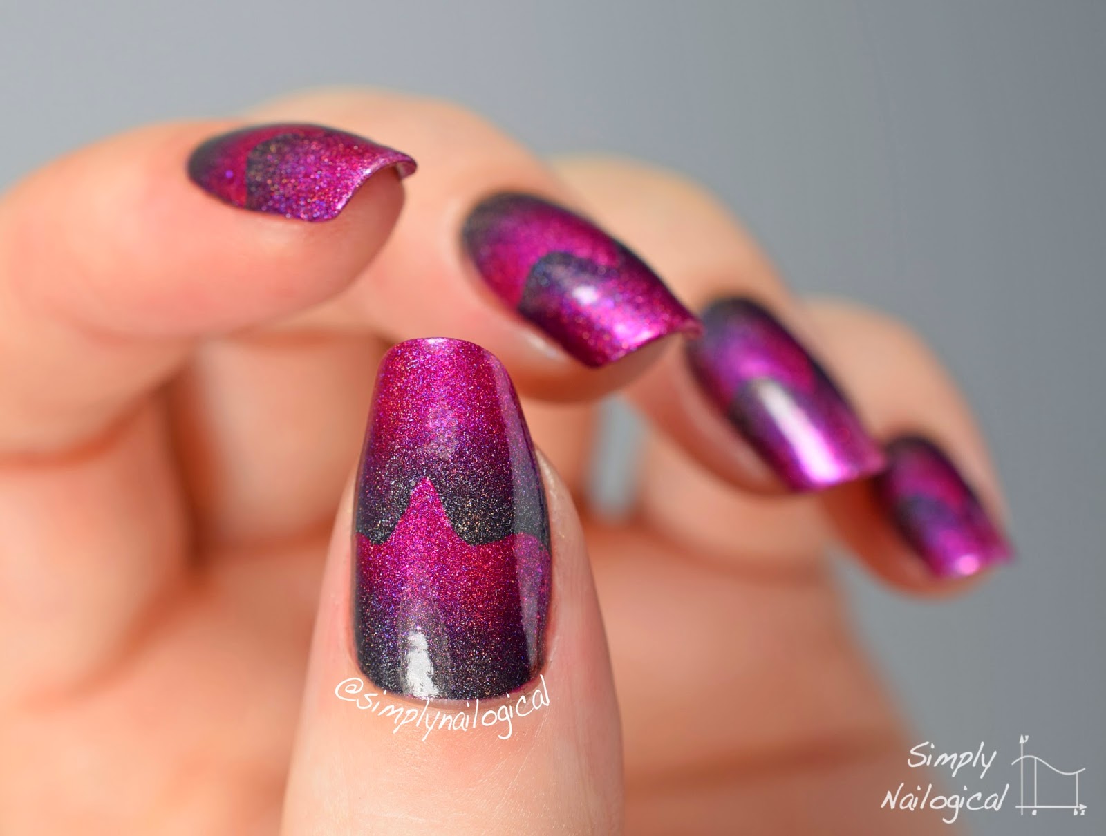 Simply Nailogical: Pink and grey holo fancy chevron scaled gradient