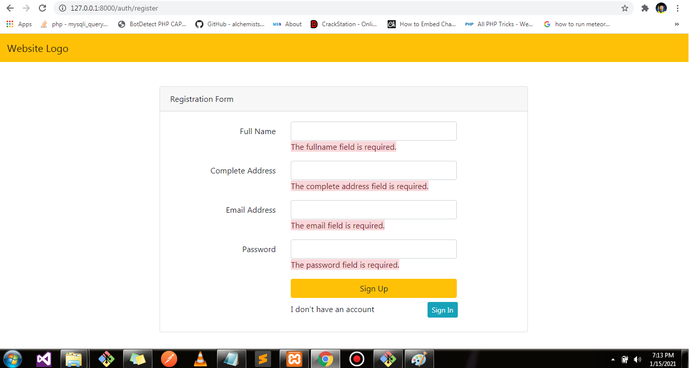 Custom login,registration,admin dashboard using laravel 8 (2021) Custom login,registration,admin dashboard using laravel 8 (2021)