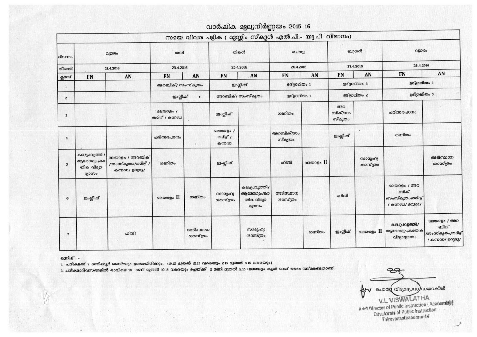 BRC VENGARA: Muslim Schools Time Table