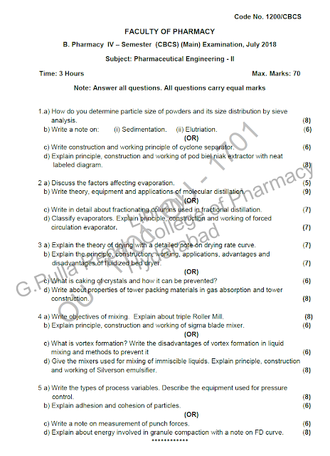 Osmania University B. Pharmacy IV-Semester (CBCS) (Main) Subject ...