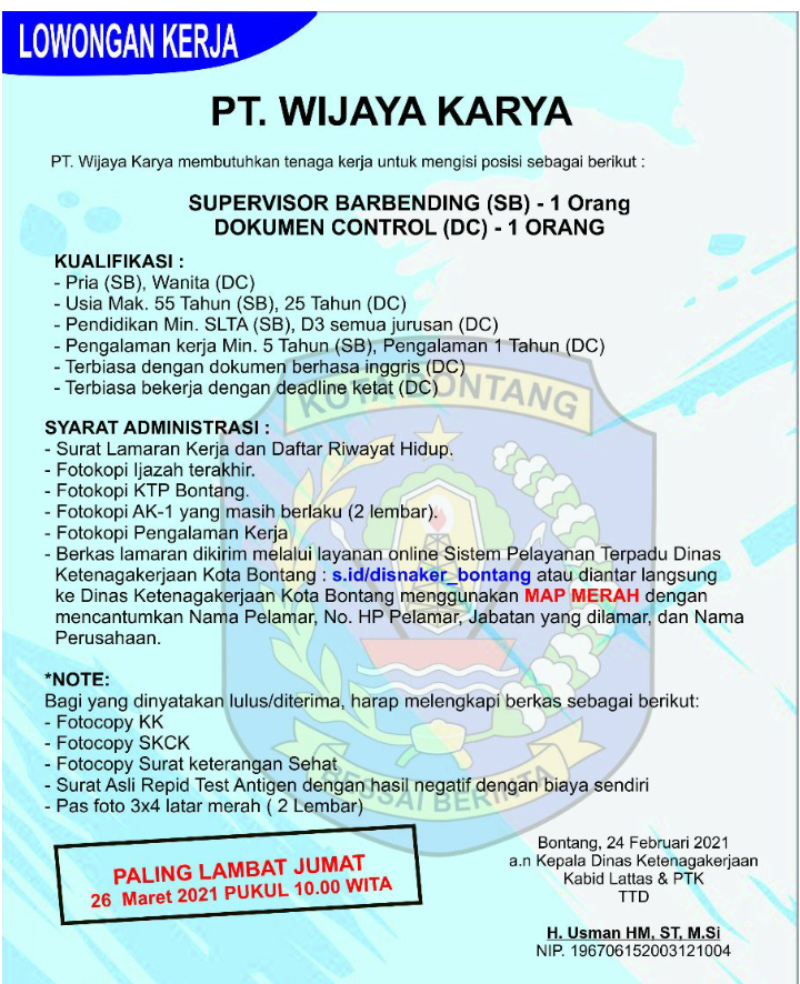 Lowongan Kerja PT Wijaya Karya Tingkat SMA D3 Maret 2021 - LOWONGANKERJA15.COM - REKRUTMEN ...