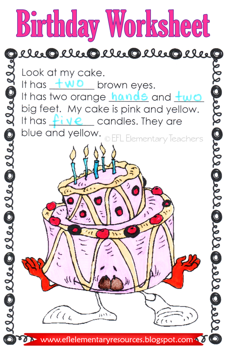 EFL Elementary Teachers: Birthday Unit Worksheets- part 3
