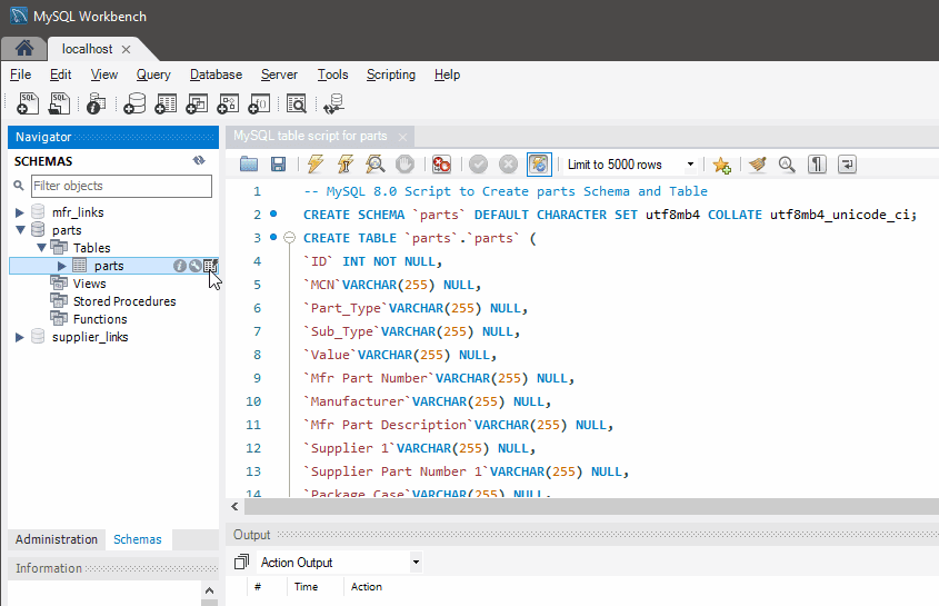 Parts: MySQL Parts - Schemas and Tables