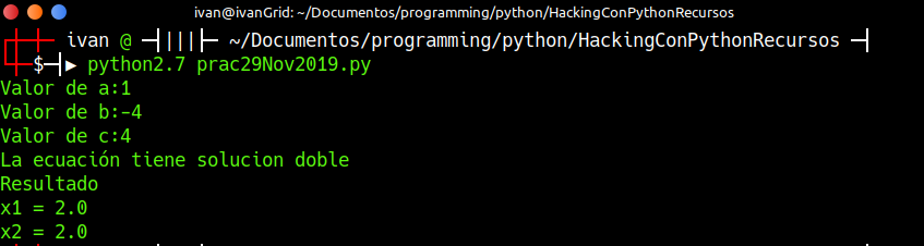 Solución de ecuaciones cuadraticas por formula general con Python