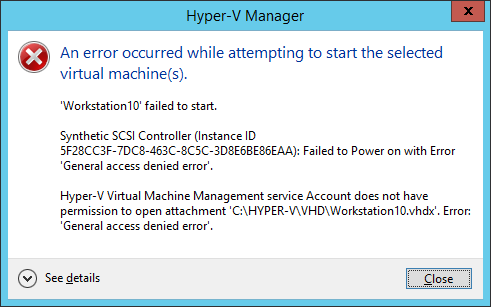 Hyper-V VHD file permissions lost when moving folders