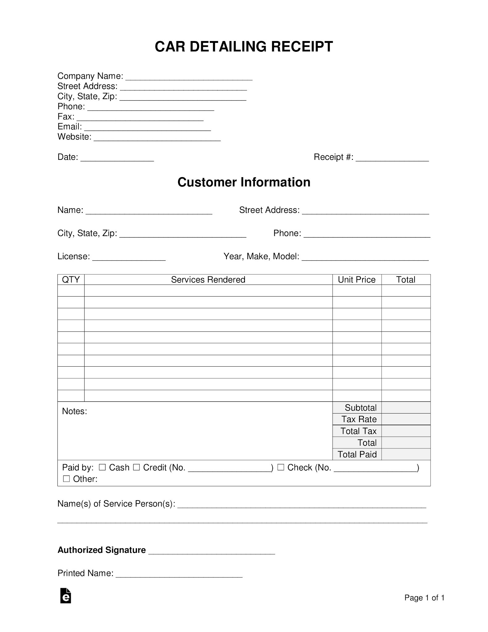 Car Wash Receipt Sample - Invoice Template