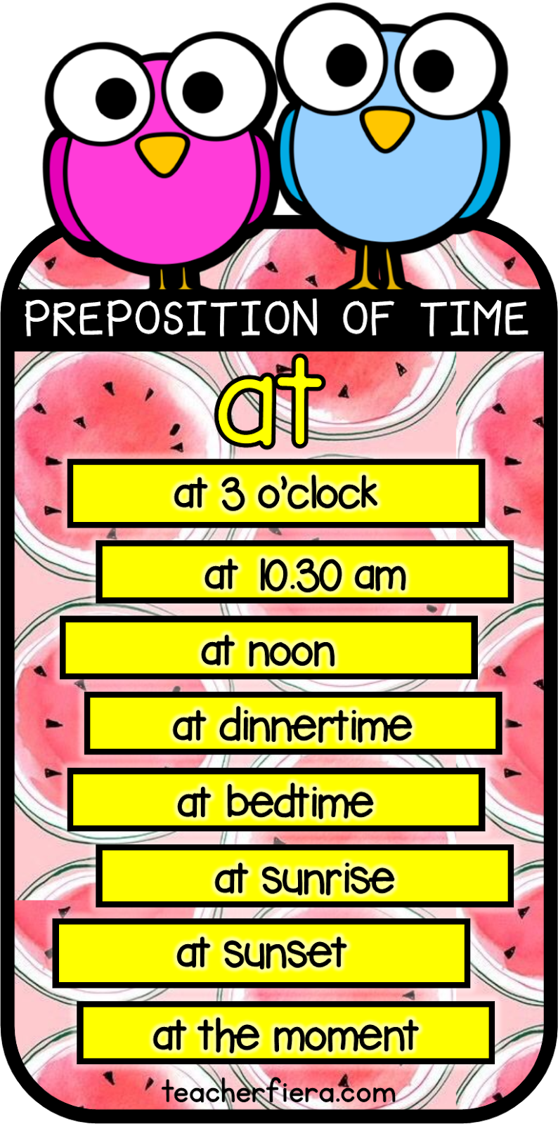 teacherfiera.com: BOOKMARKS (PREPOSITIONS OF TIME)