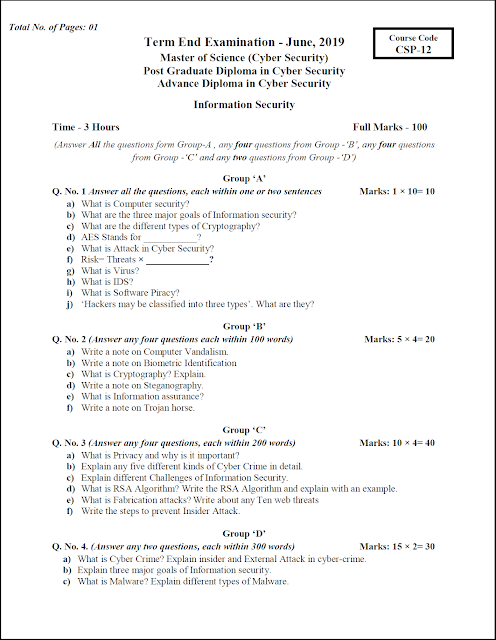OSPU CSP Information Security June 2019 Question Paper - University ...