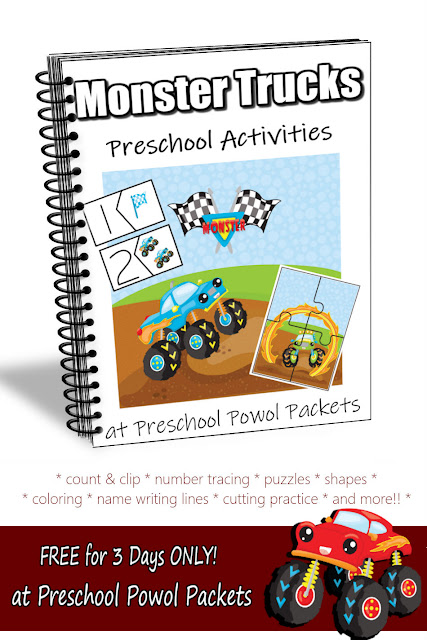 Monster Trucks Preschool Activities Packet -- FREE for 3 DAYS ONLY ...