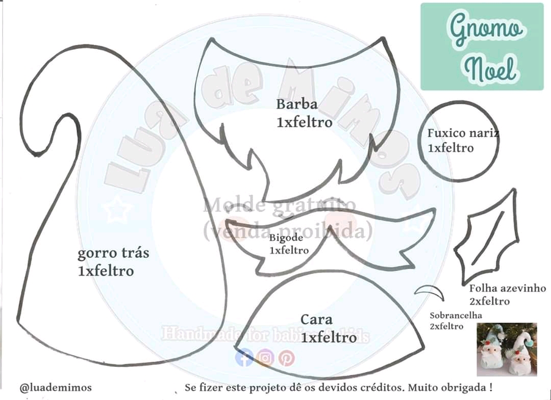 Gnomo Noel com molde para imprimir | Molde para imprimir