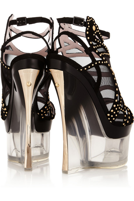 www.shoebytch.com: Versace Studded Suede Mesh Clear Platform Sandals