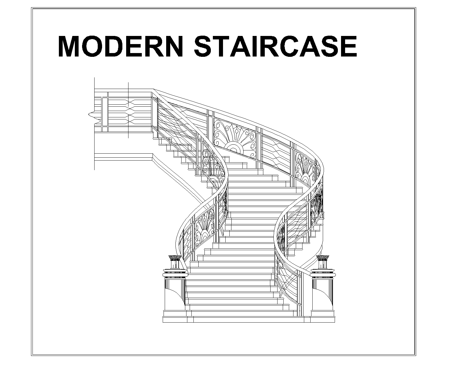 Modern Staircase design in 2D Modelling and Drafting