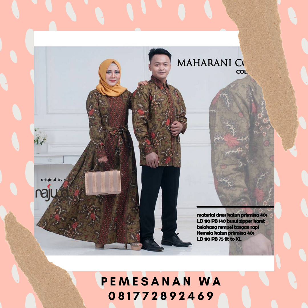 Model Baju Gamis Batik Couple Sarimbit Maharani Kombinasi Kemeja Lengan ...