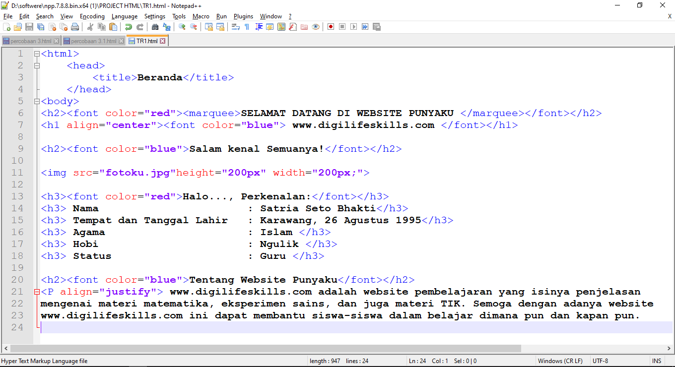 Part 3. Latihan HTML: Membuat Teks Berjalan & Insert Foto Serta membuat ...