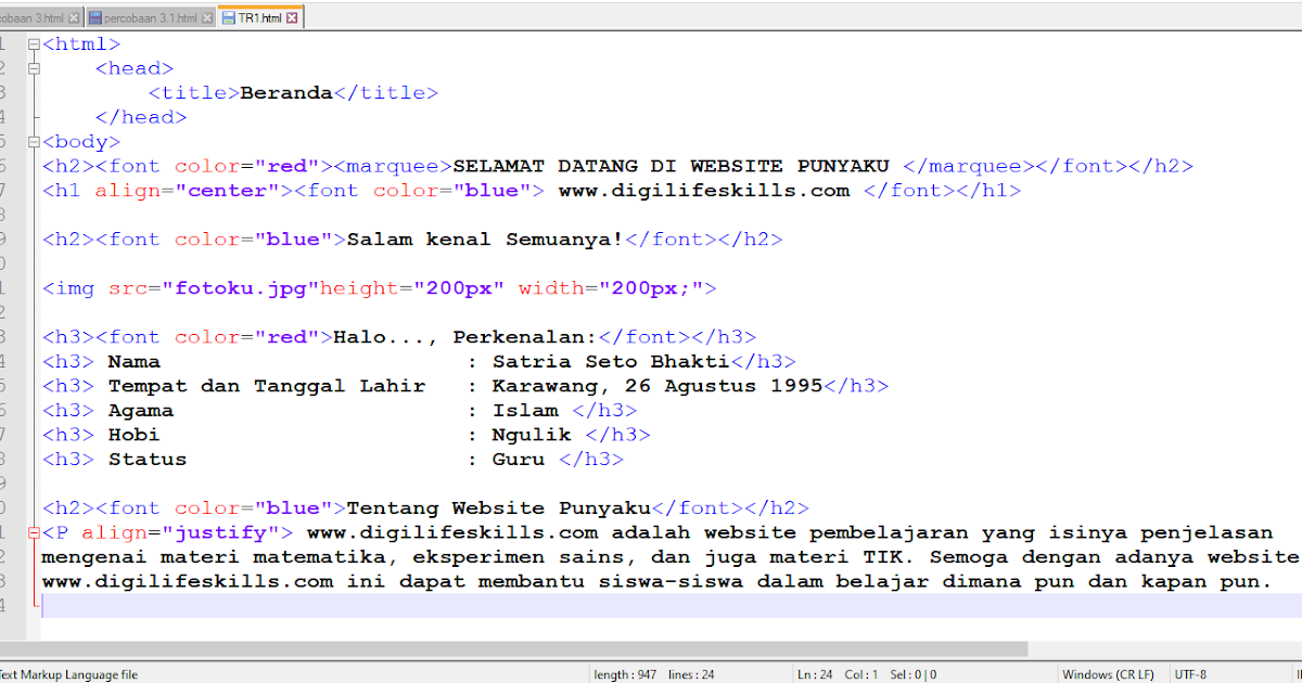Part 3. Latihan HTML: Membuat Teks Berjalan & Insert Foto Serta membuat ...