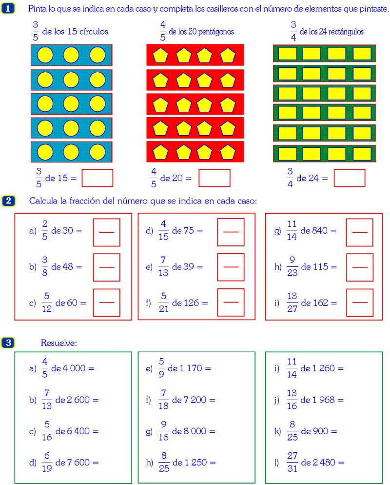 FRACCION DE UN NUMERO EJEMPLOS Y EJERCICIOS RESUELTOS