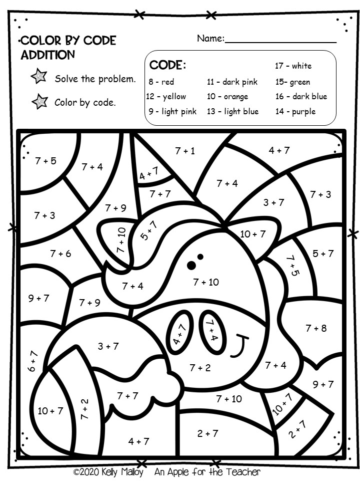 An Apple For The Teacher: Unicorn Color By Number