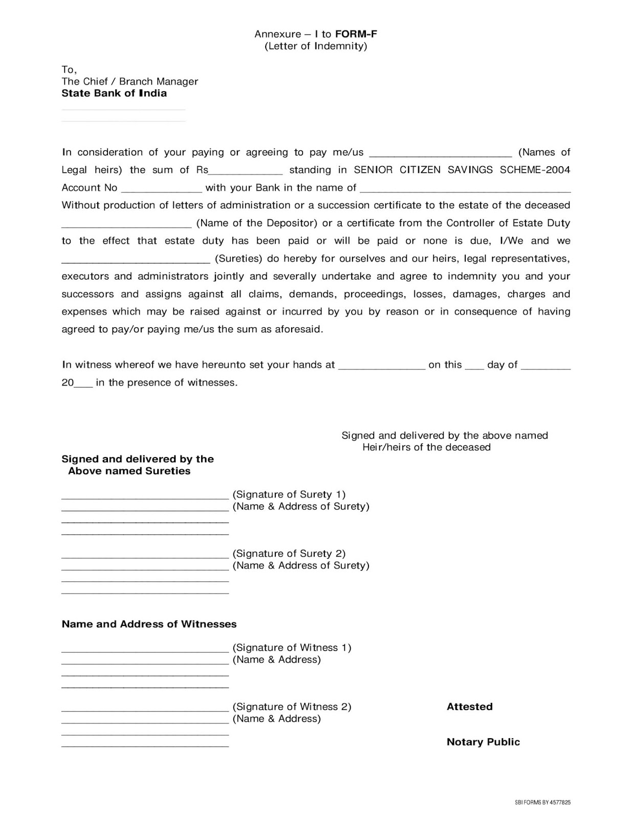 Forms19: FORM-F APPLICATION FOR CLOSURE OF ACCOUNT SCS SCHEME