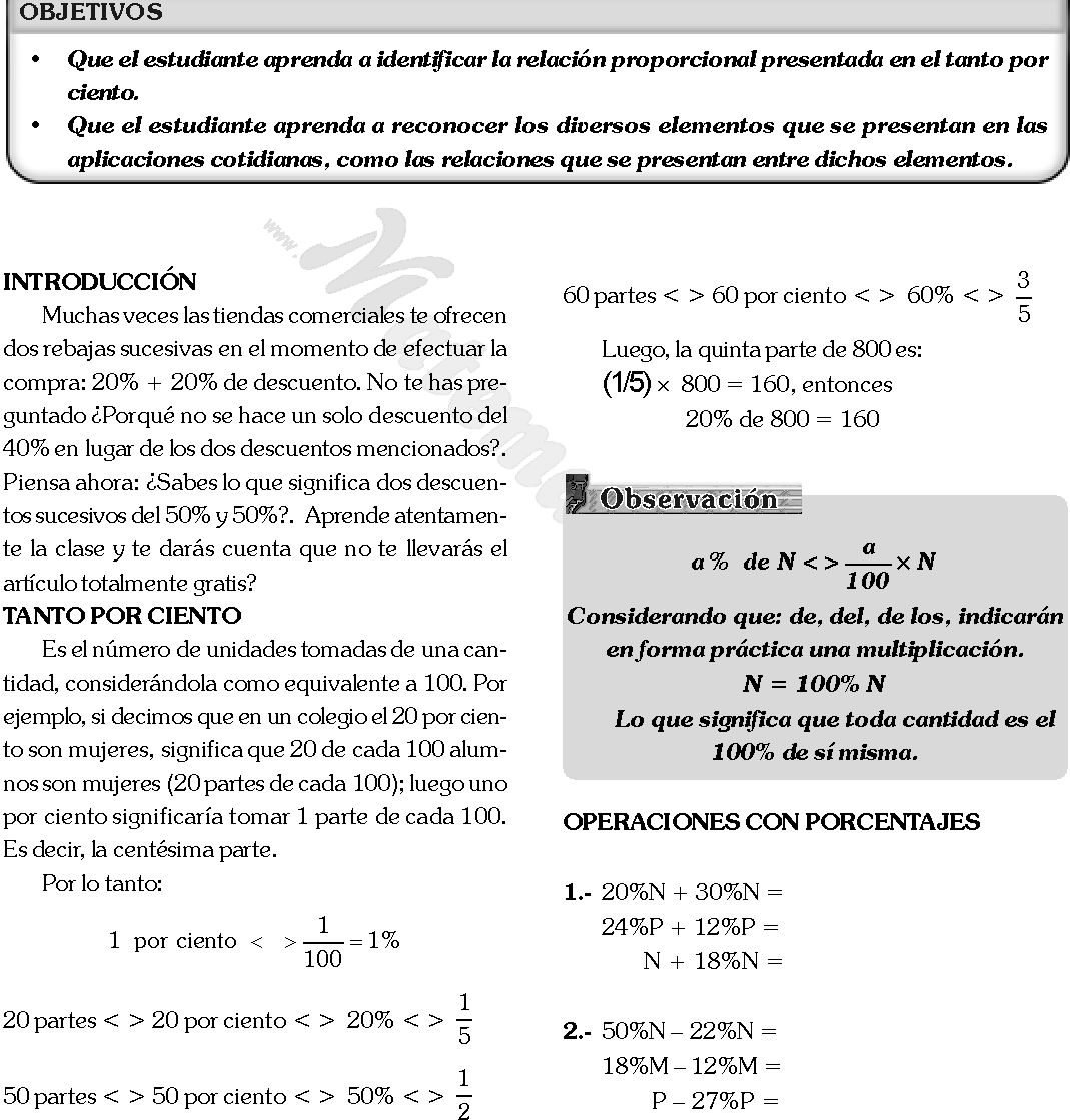 REGLA DEL TANTO POR CIENTO Y PORCENTAJES PREGUNTAS DESARROLLADAS EN PDF