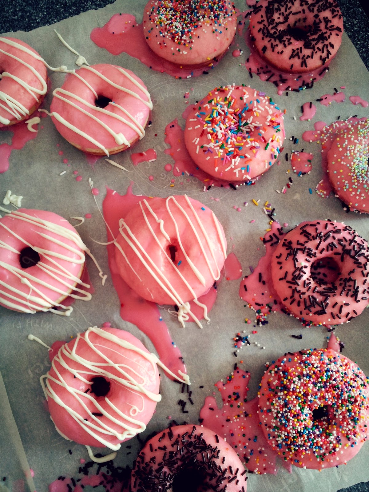 Feeding My Addiction: Perfectly Pink Baked Donuts with Vanilla Glaze