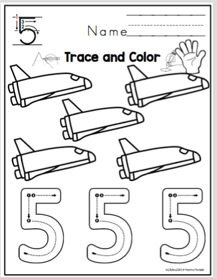 Number Trace Space Theme 1-20 "No Prep" ~ Preschool Printables