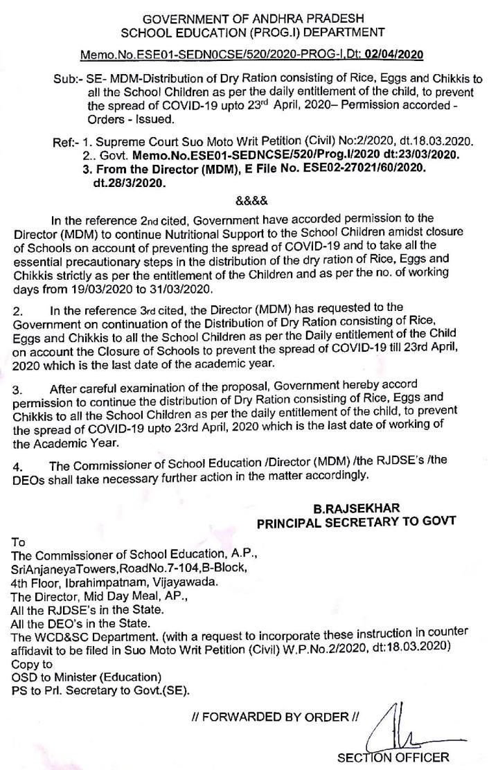 2nd Phase MDM Dry Ration Distribution from 1st April to 23rd April in ...