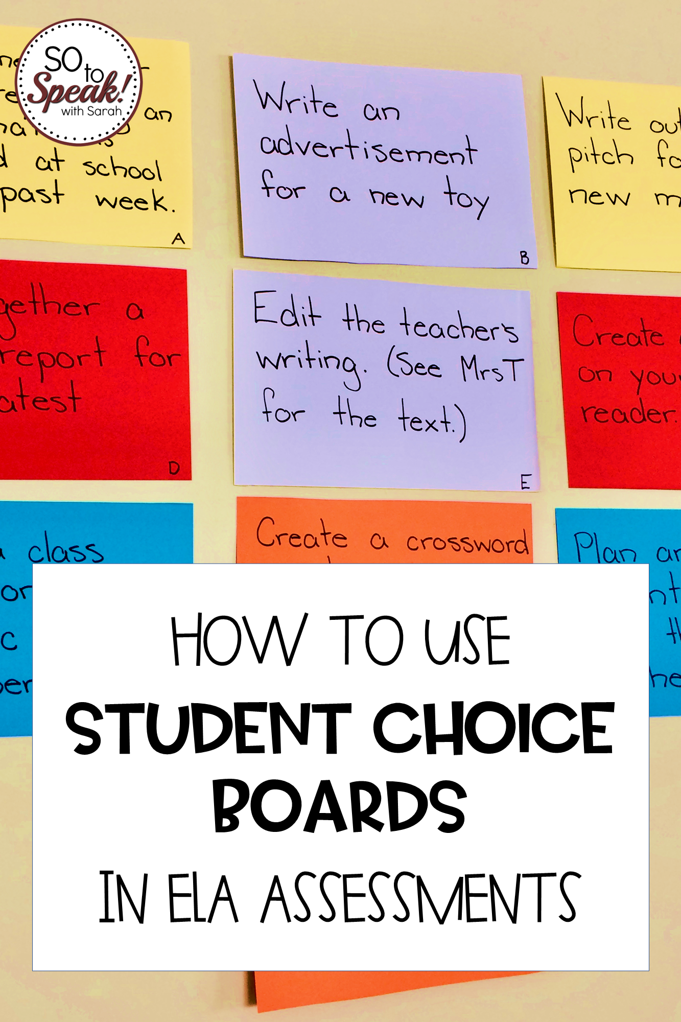 How To Use Student Choice Boards for ELA Assessment | So to Speak! with ...