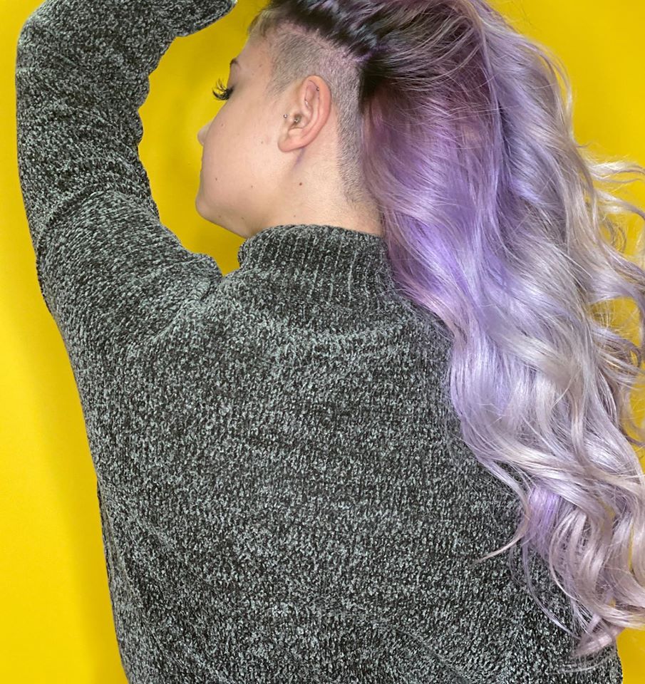 Village Barber Stories: Radient purple hair coloring | Under cut hair ...