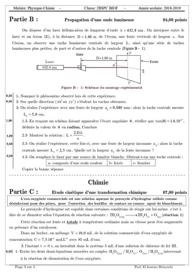 controle 1 physique-chimie semestre 1 2bac international