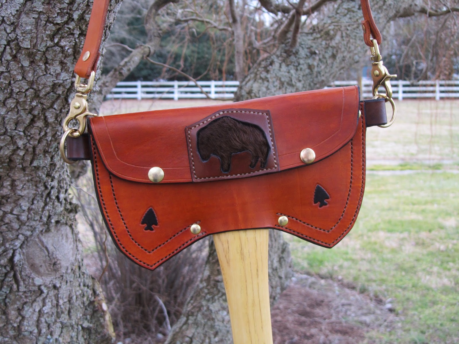 Black Forest Bushcraft: Double Bit Axe Custom Sheath with Buffalo Hide ...