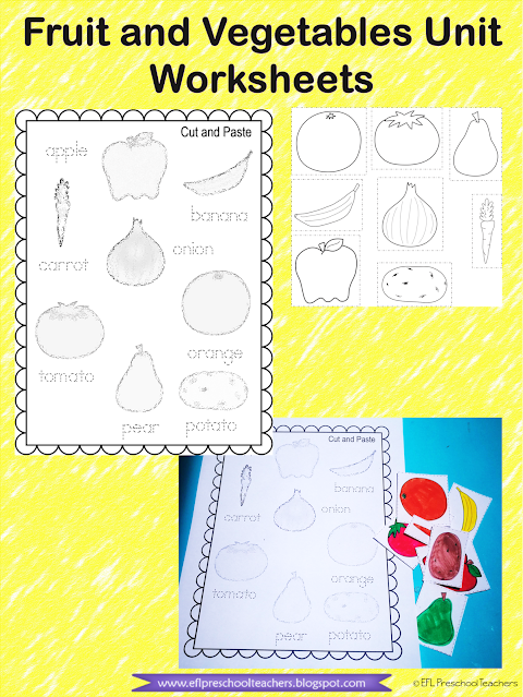 ESL/EFL Preschool Teachers: Fruit and Vegetables Theme Worksheets for ...
