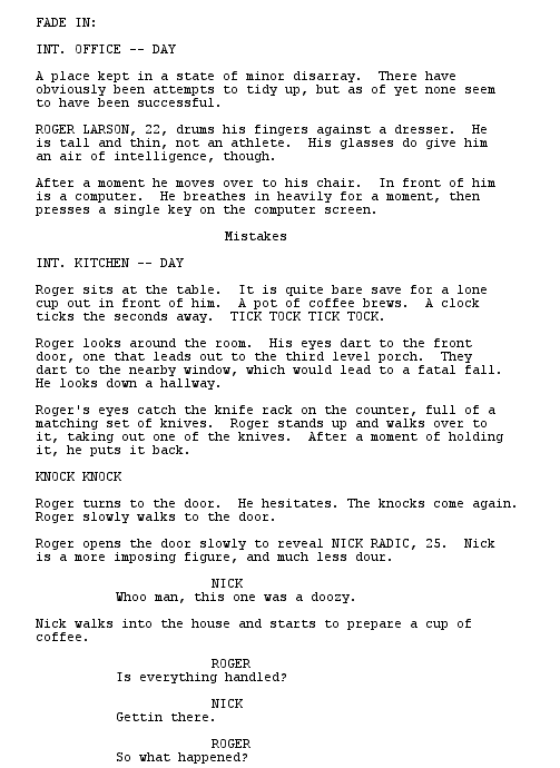 Six Shots production blog: Screenplay and Shot list