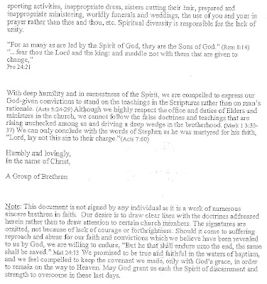 Apostolic Christian Church Elder Letter: This We Continue To Believe