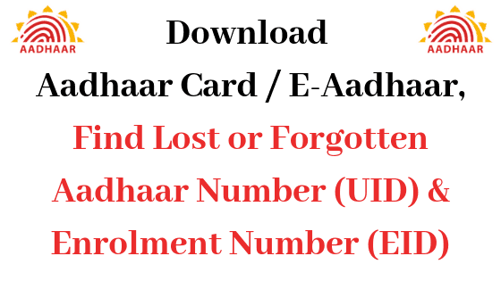 Download Aadhaar Card / E-Aadhaar, Find Lost or Forgotten Aadhaar Number (UID) & Enrolment ...