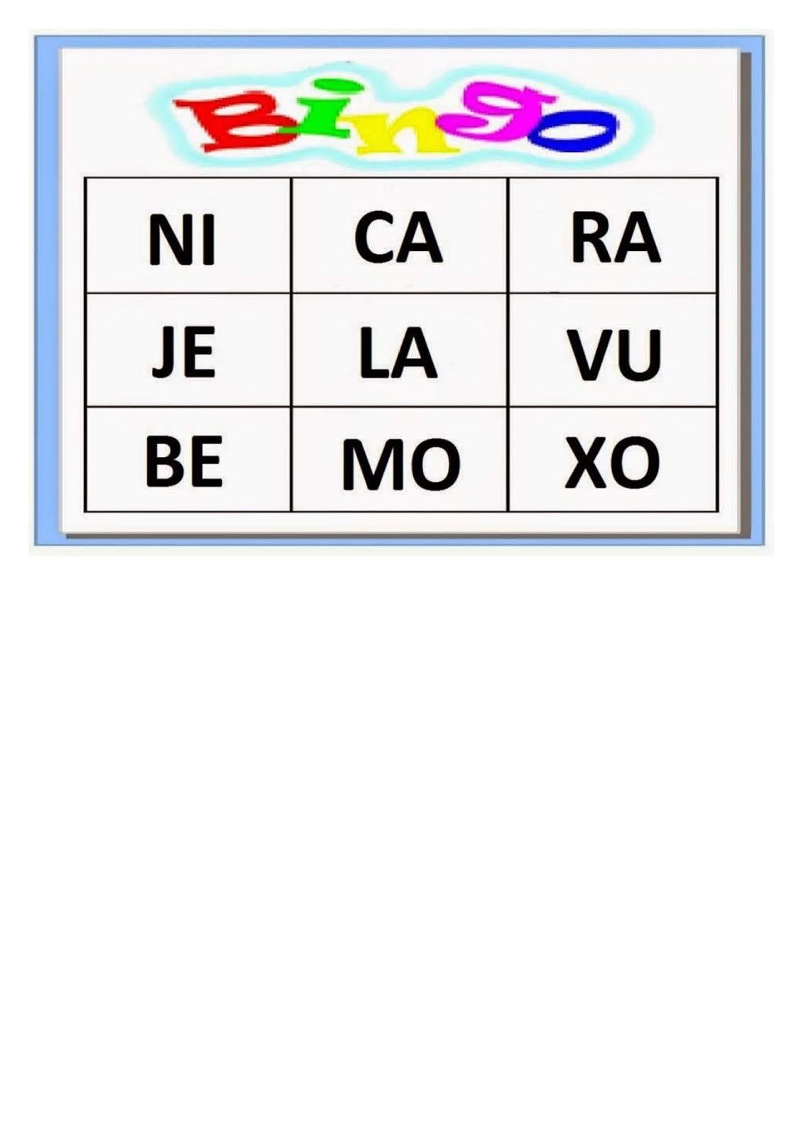 Bingo Das Sílabas Para Imprimir - RETOEDU