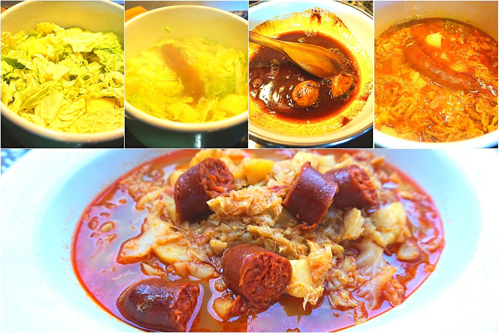 Cocido de repollo con chorizo tradicional.
