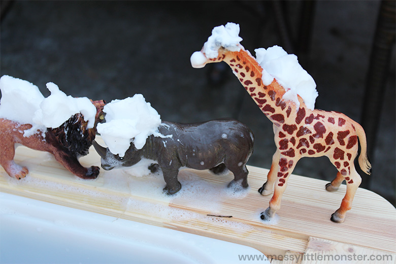 Washing Muddy Zoo Animals Sensory Bin for Toddlers - Messy Little Monster