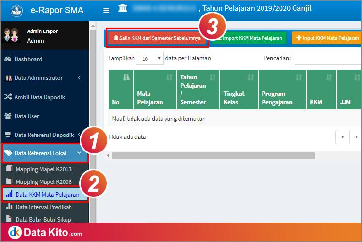 Langkah #7 Admin eRapor - Menu Data Referensi Lokal - Data Kito