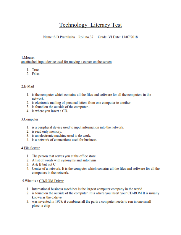 Splendid Science: Technology literacy test