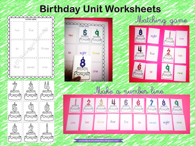 ESL/EFL Preschool Teachers: Birthday Unit Worksheets for Kindergarten ELL