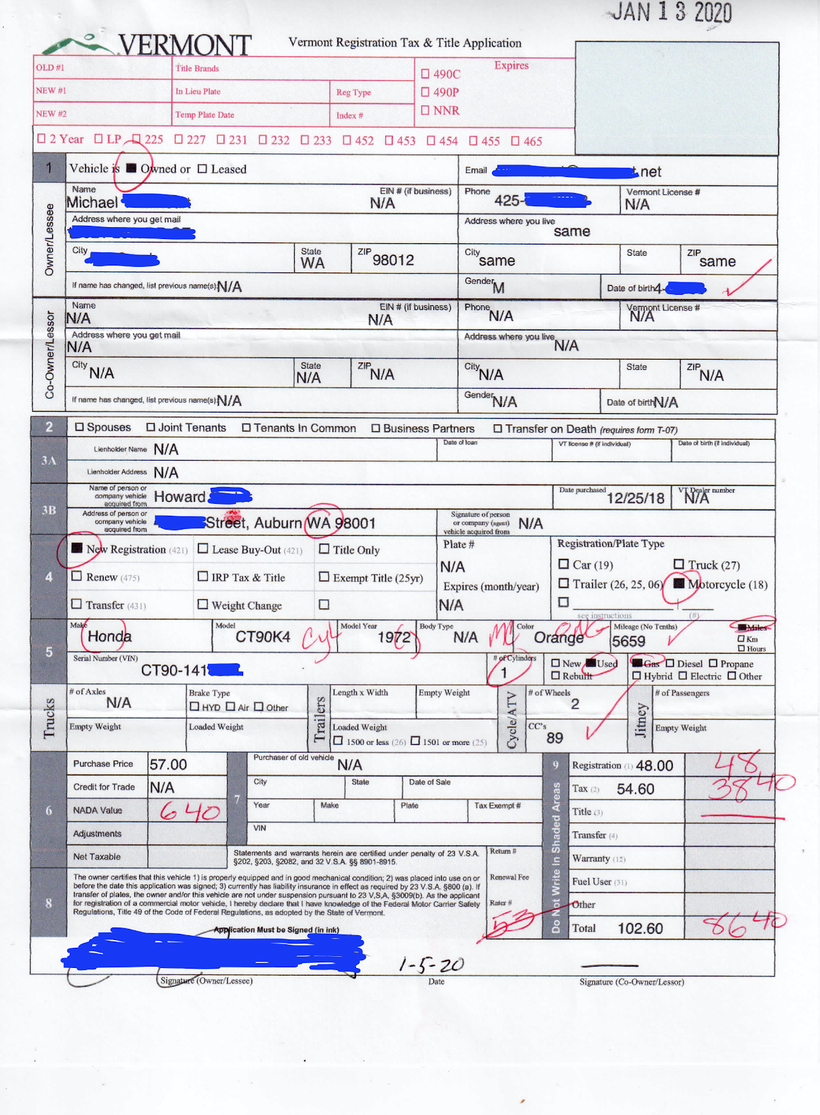 Registering a Small Motorcycle in the State of Vermont
