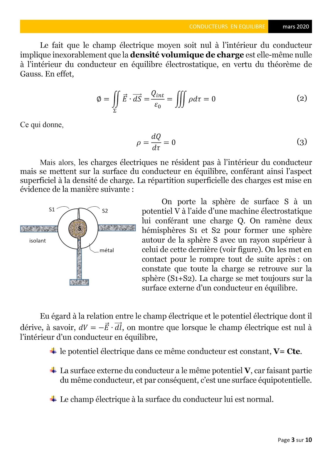USTHB Lecture Notes: Electrostatique des conducteurs en équilibre (1)