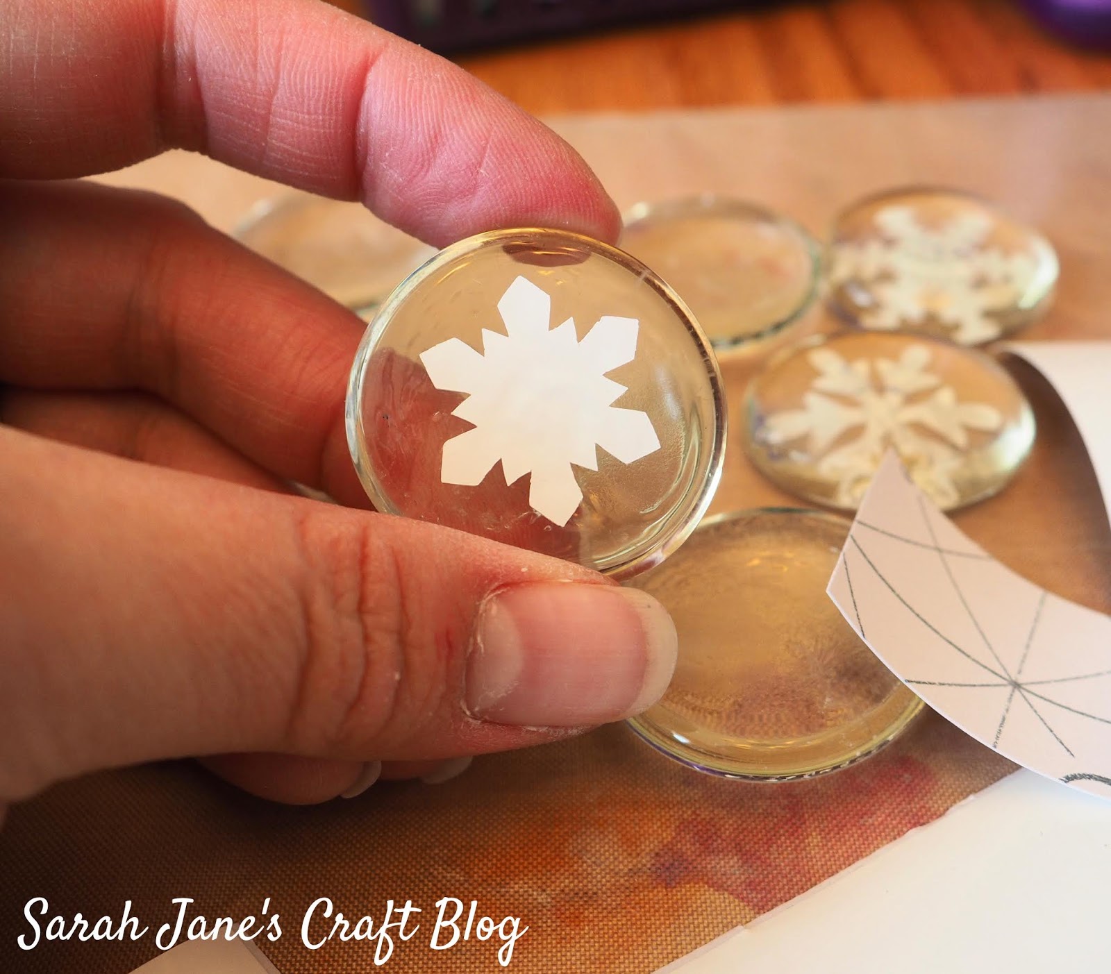 Snowflake Glass Gems with Alcohol Ink and Vinyl Decals
