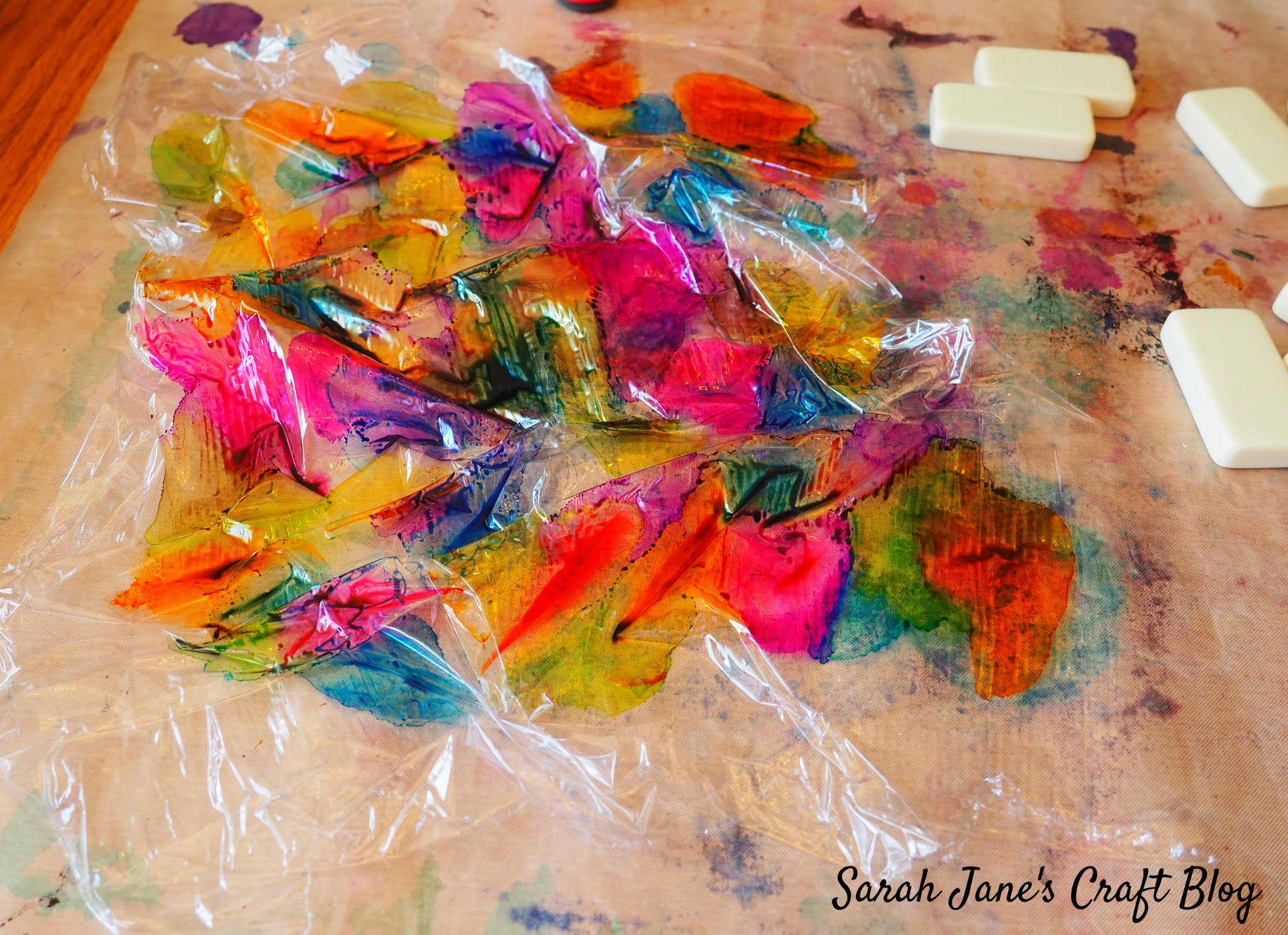 Plastic Wrap Alcohol Ink on Dominoes
