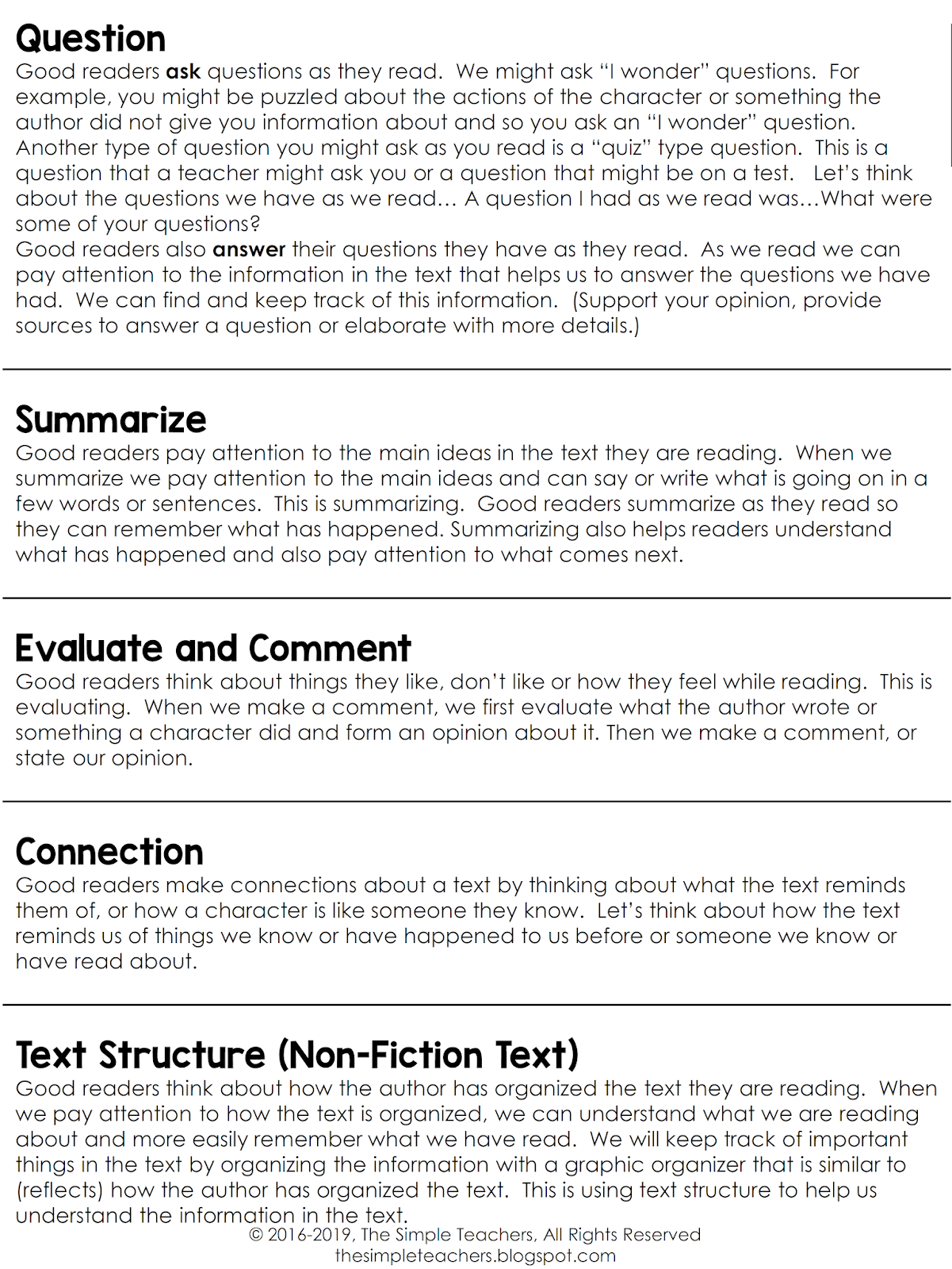 The Simple Teachers: How to Choose Comprehension Strategies Using our ...