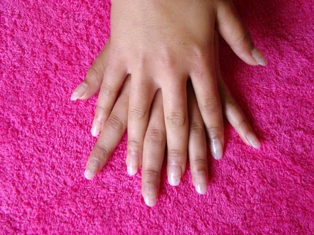 Pastel baby pink tips YN Clear powder topcoat acrylic toes | Needy ...