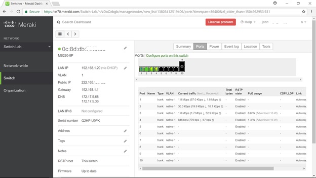 My Network Lab: Configuring Meraki MS Cloud Managed Switch
